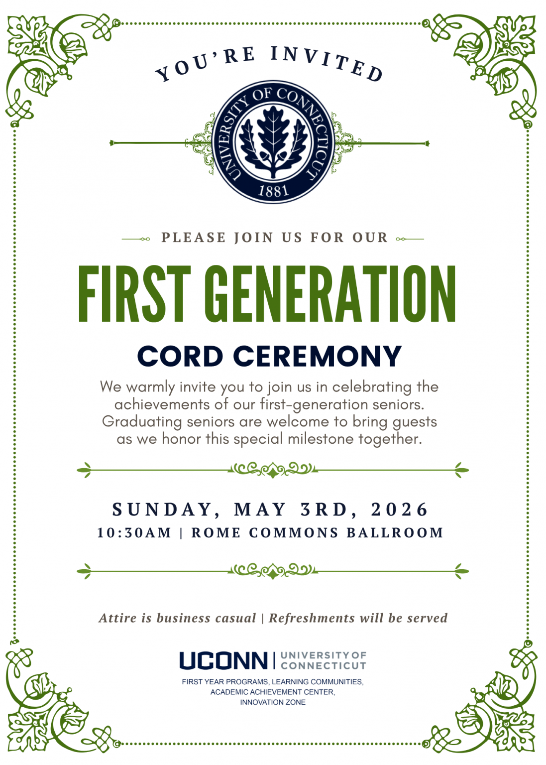 First Gen Cord Ceremony | First Generation UConn | First Year Programs ...